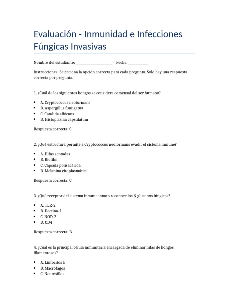 Evaluacion Inmunidad Hongos | PDF