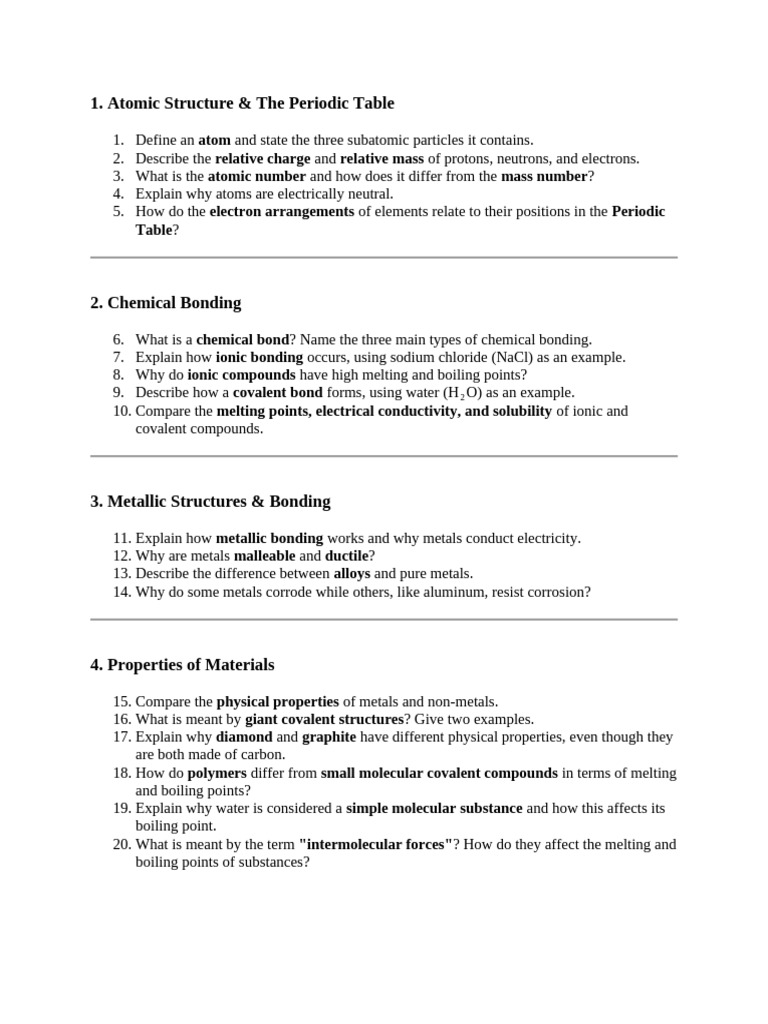 Chemical Structures and Properties | PDF