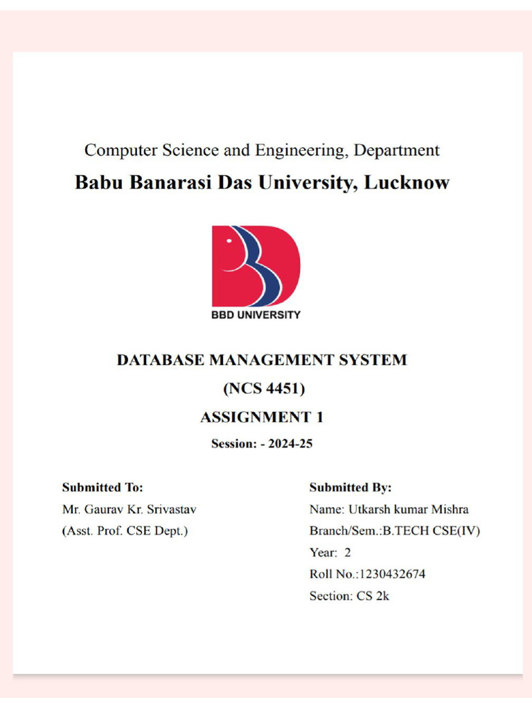 DBMS Assignment 1 | PDF