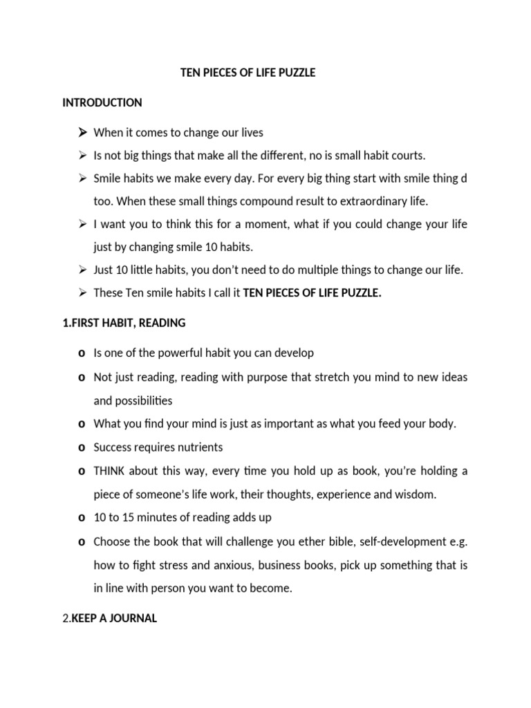 Ten Pieces of Life Puzzle Lesson | PDF | Mind | Gratitude