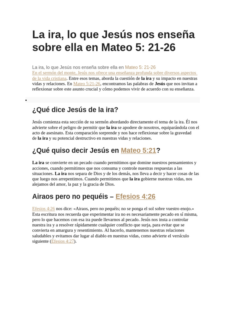 La enseñanza de Jesús sobre la ira | PDF