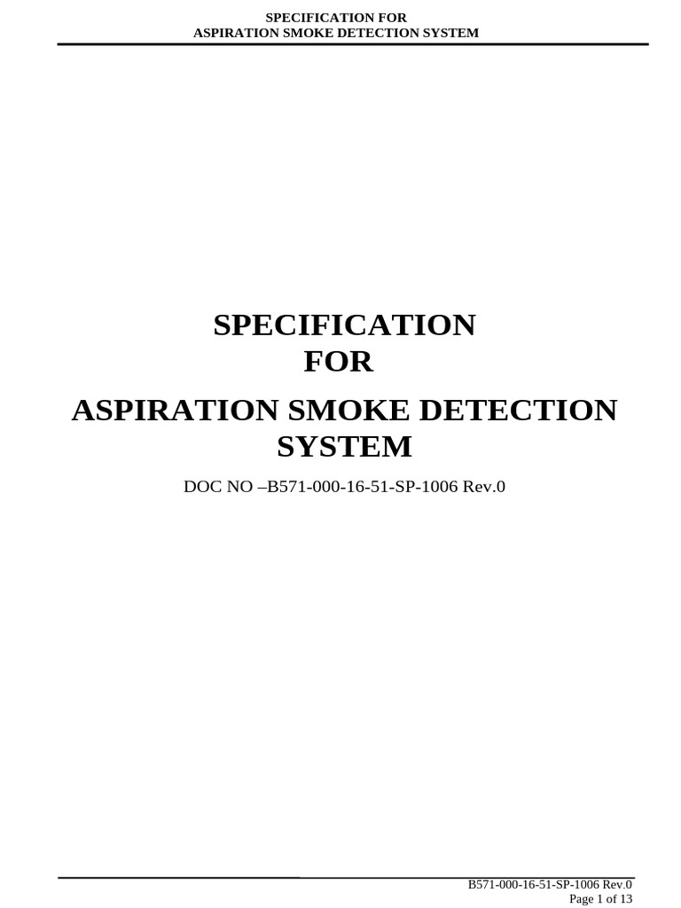 B571-000-16-51-SP-1006 Rev.0 Specification For Aspiration Smoke Detection System | PDF ...