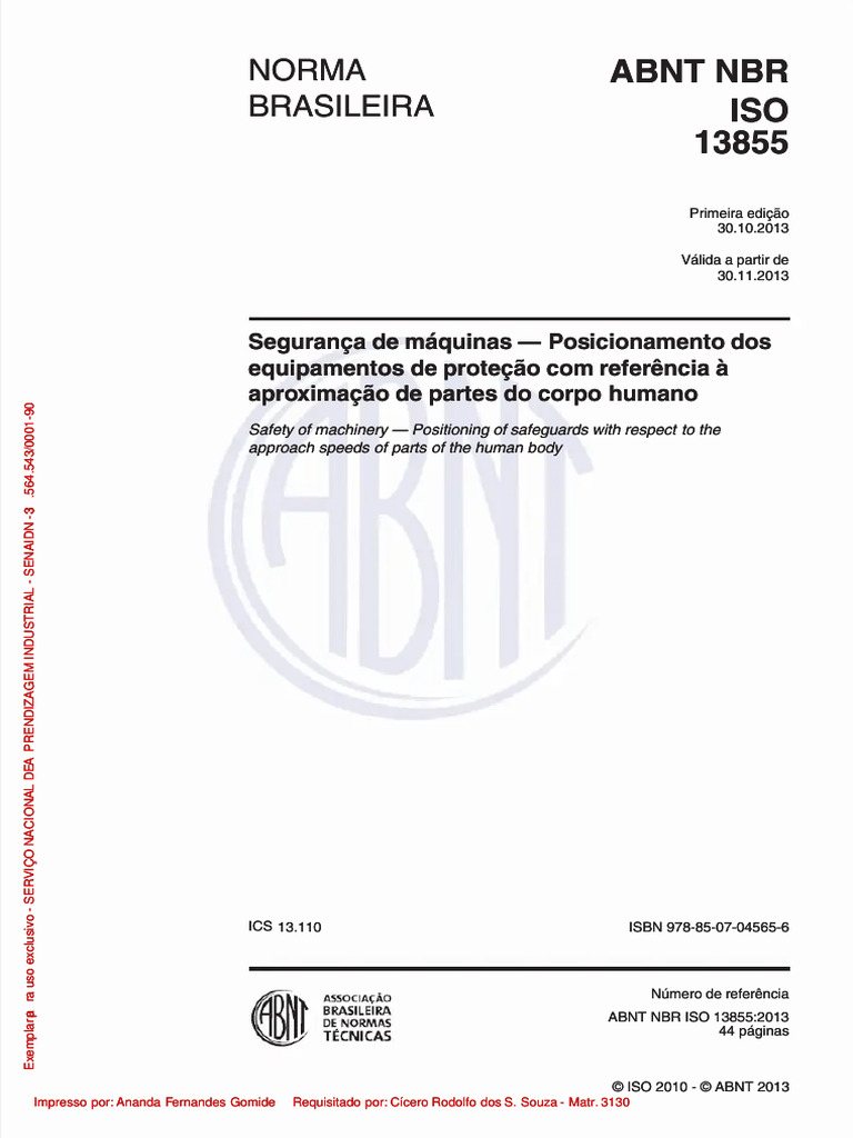 PDF Abnt Nbr Iso 13855 Segurana de Maquinas Posicionamento Dos ...