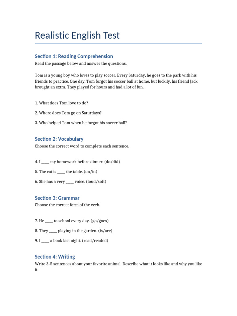 Realistic English Test | PDF