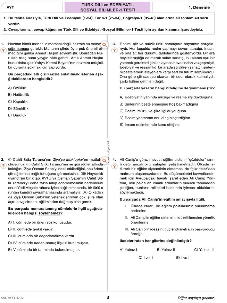 Ankara yayıncılık ayt edebiyat | PDF