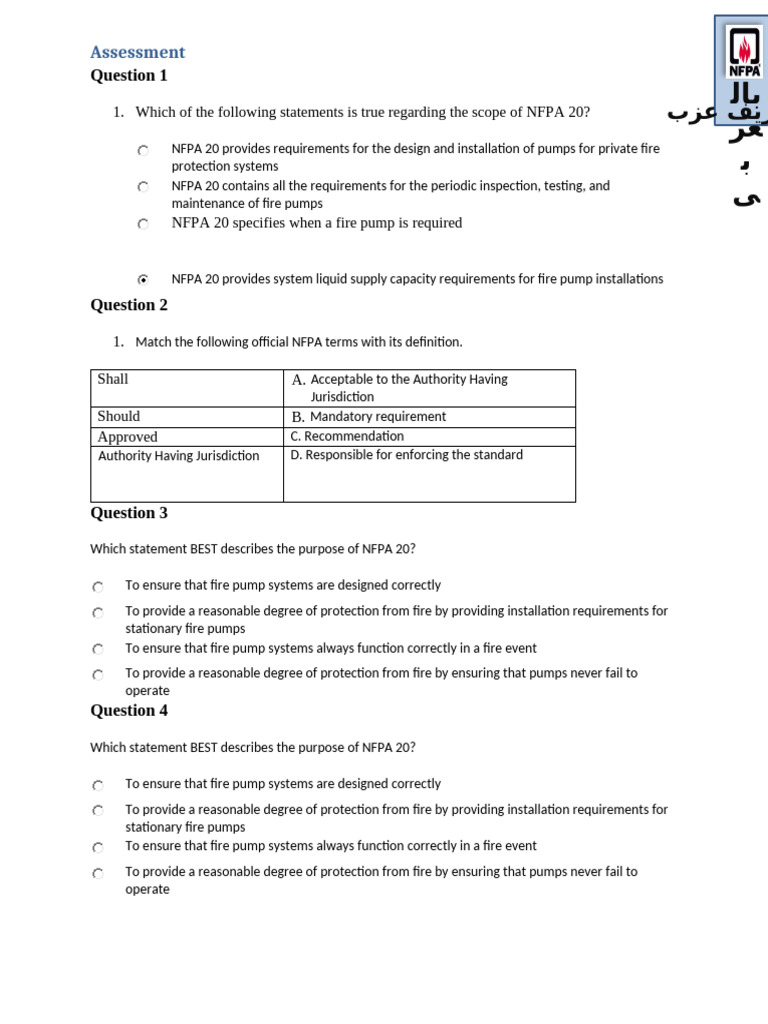 NFPA 20 Fire Pump Standards Overview | PDF