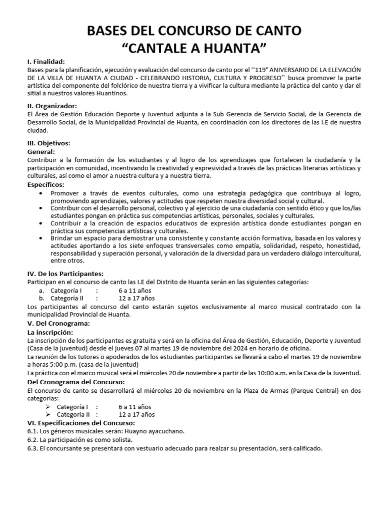 -Bases Canto Aniversario Huanta | PDF