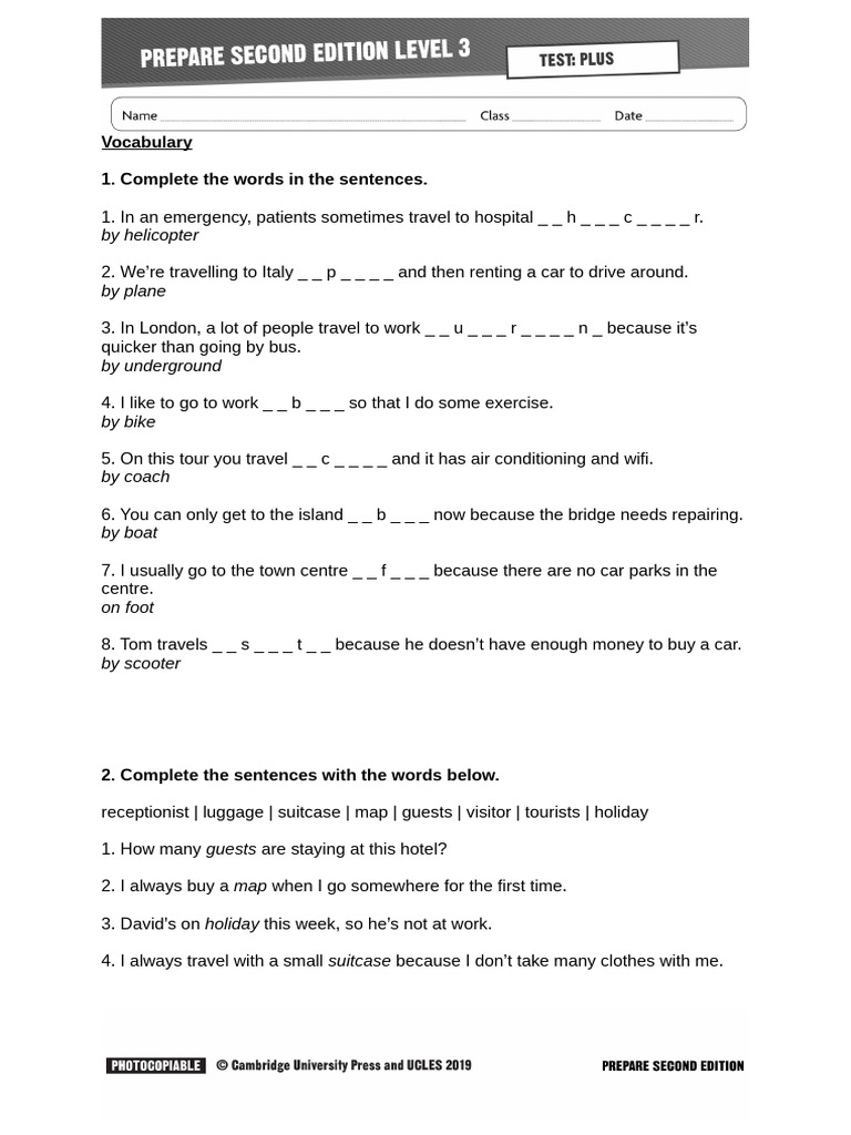 Travel Vocabulary and Grammar Exercises | PDF | English Language ...