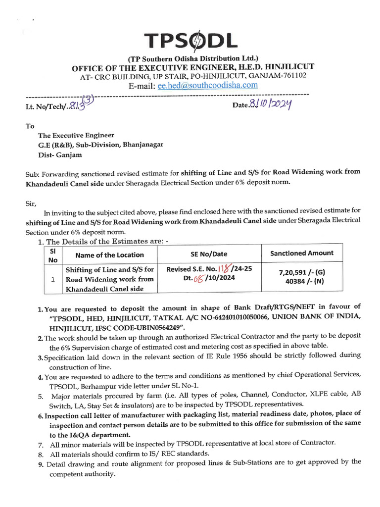 Revised TPSODL Estimate Nalabanta Road at Location Khandadeuli Canal ...
