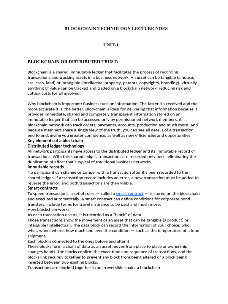 LECTURE NOTES of Blockchain | PDF | Cryptocurrency | Investing