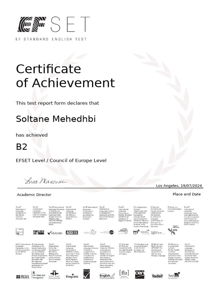 EFSET e Certificate | PDF