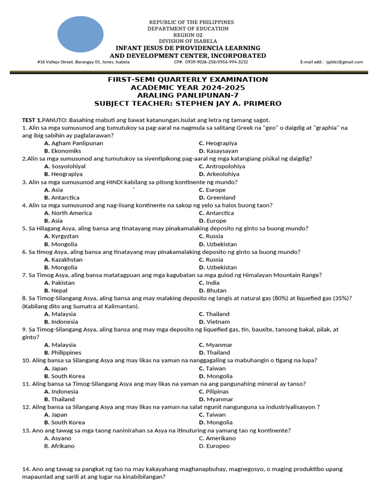 Ap 7 Semi-Exam | PDF