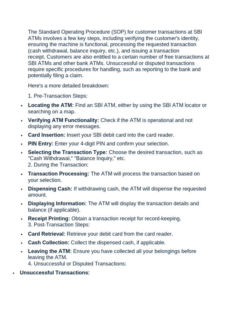 The Standard Operating Procedure (SOP) | PDF | Automated Teller Machine ...