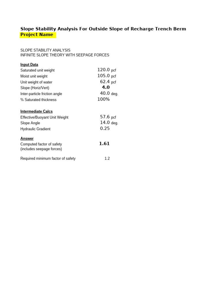 Infinite Slope Stability Analysis | PDF