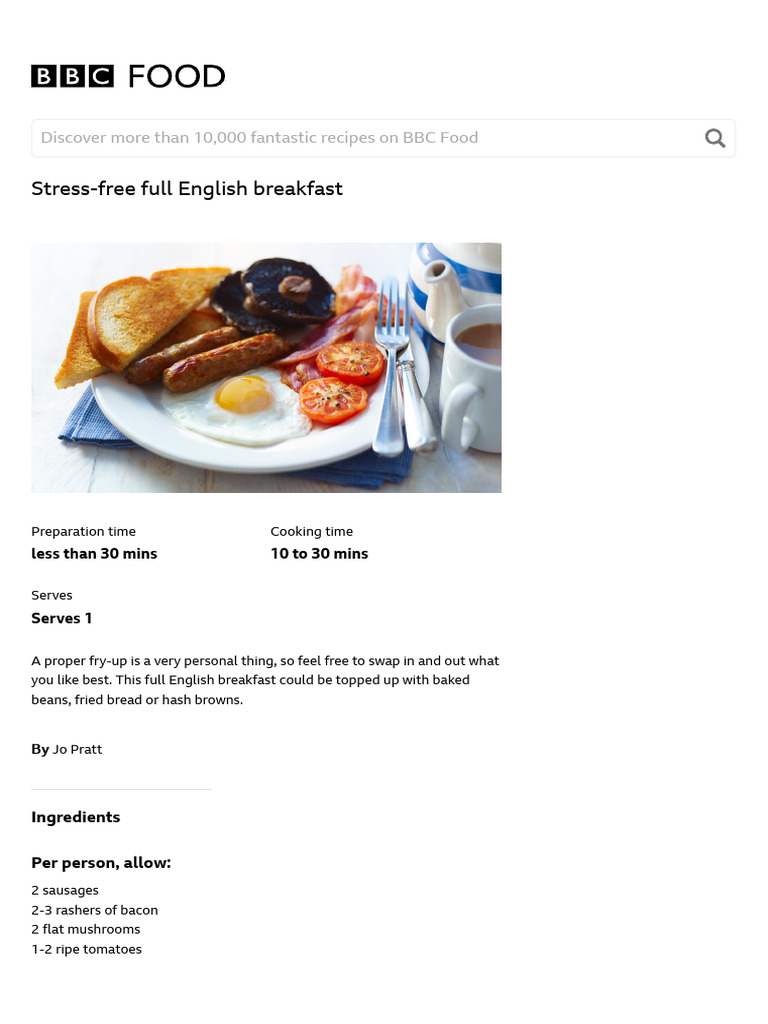 Full English Breakfast Recipe - BBC Food | PDF | Bacon | Foods