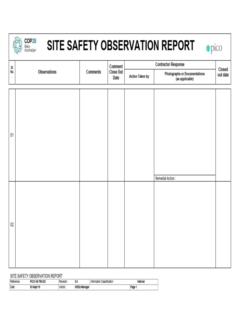 Site Safety Observation Report | PDF