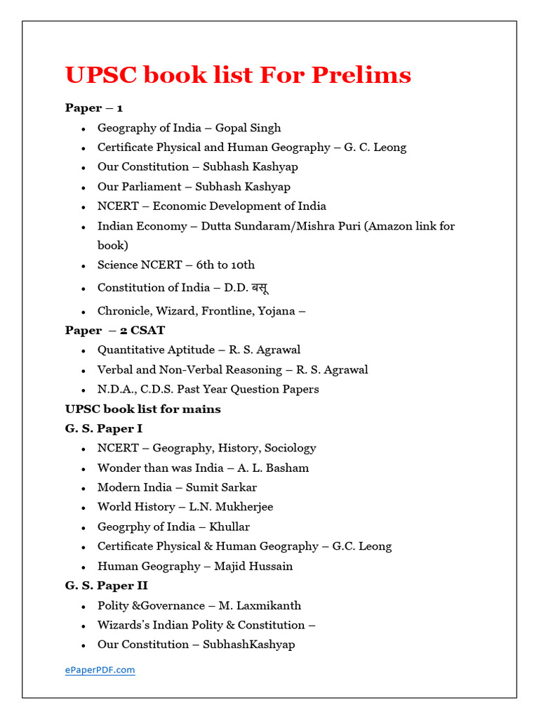 UPSC Book List For Prelims | PDF