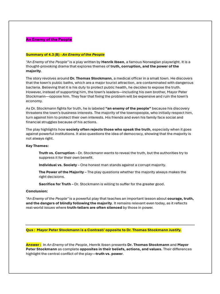 Notes On An Enemy of The People | PDF