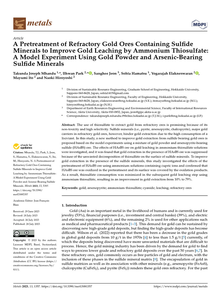 A_Pretreatment_of_Refractory_Gold_Ores_C | PDF | Sulfur | Copper