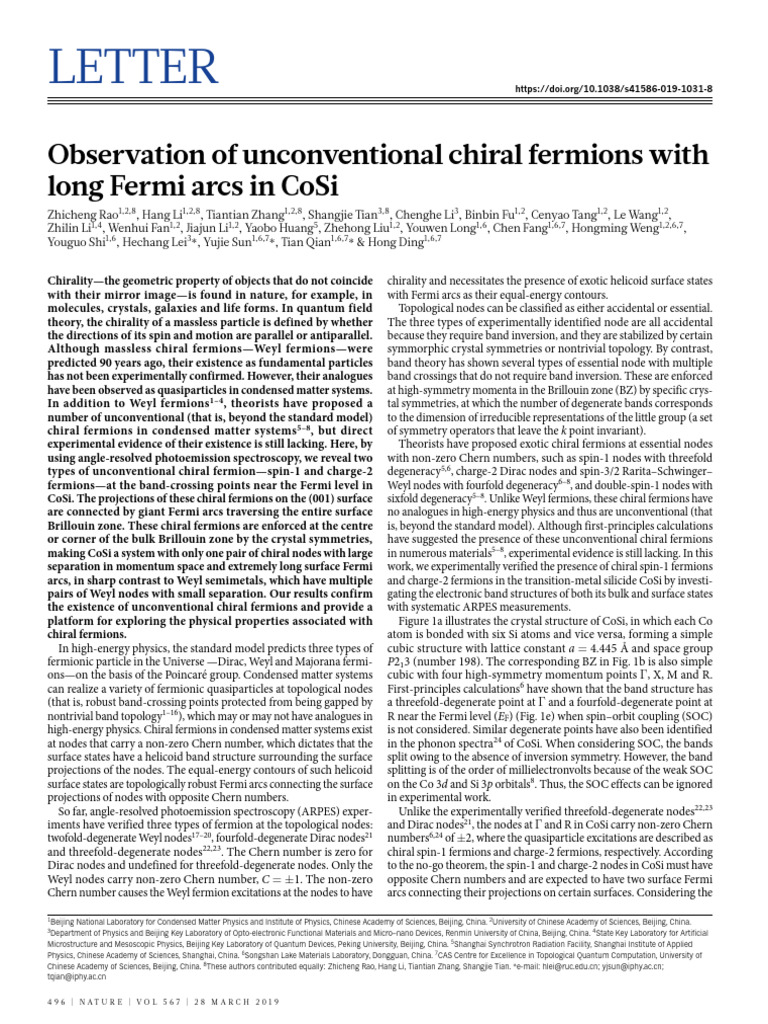 Observation of Unconventional Chiral Fermions With | PDF | Quantum ...