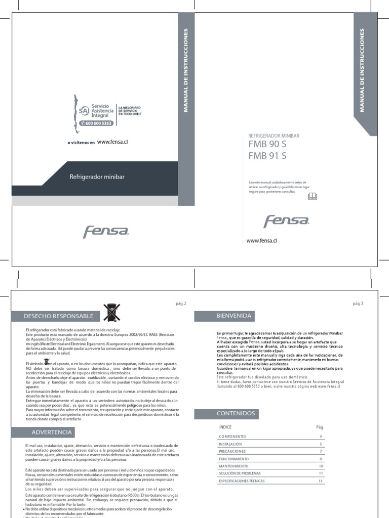 Refrigerador Minibar Fensa FMB 90 S | PDF | Residuos | Refrigerador