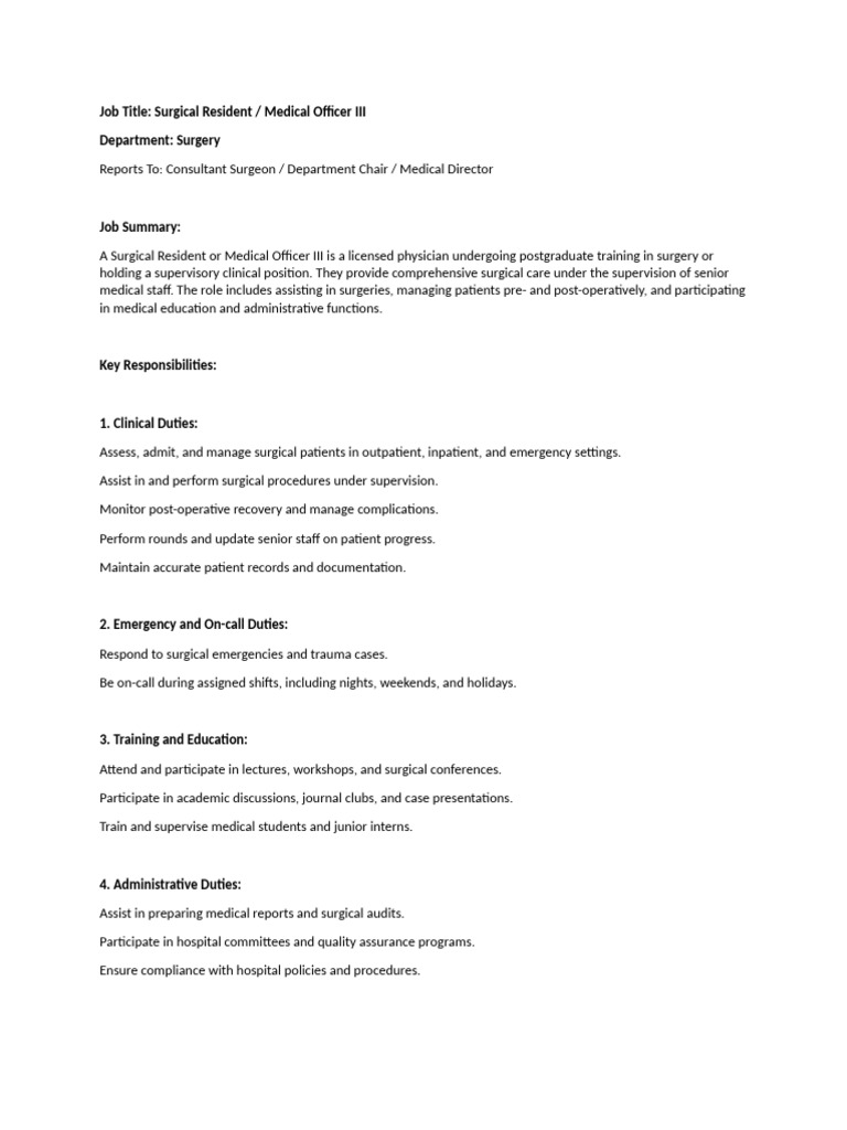 Surgical Resident Job Description | PDF
