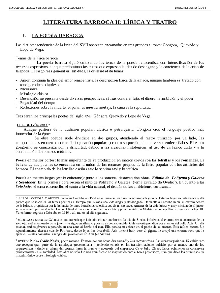 5.1. Literatura Barroco II (Lírica y Teatro) | PDF | Barroco | Teatro