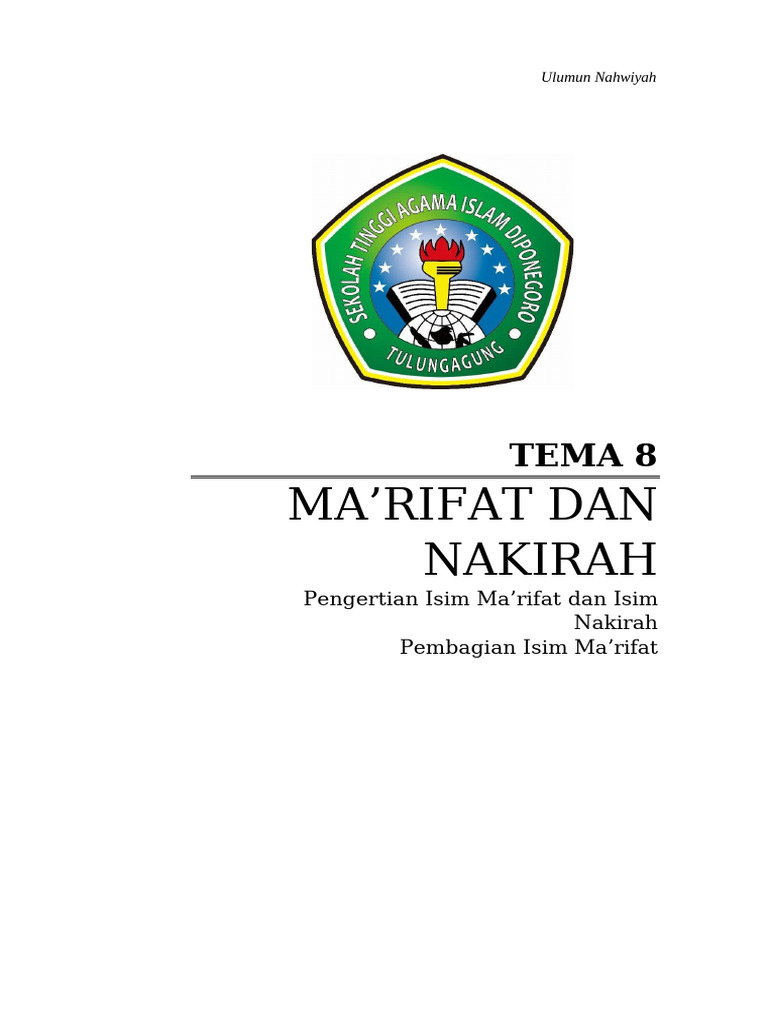 Ulumun Nahwiyah Isim Ma'rifat Dan Isim Nakirah 2023-1 | PDF