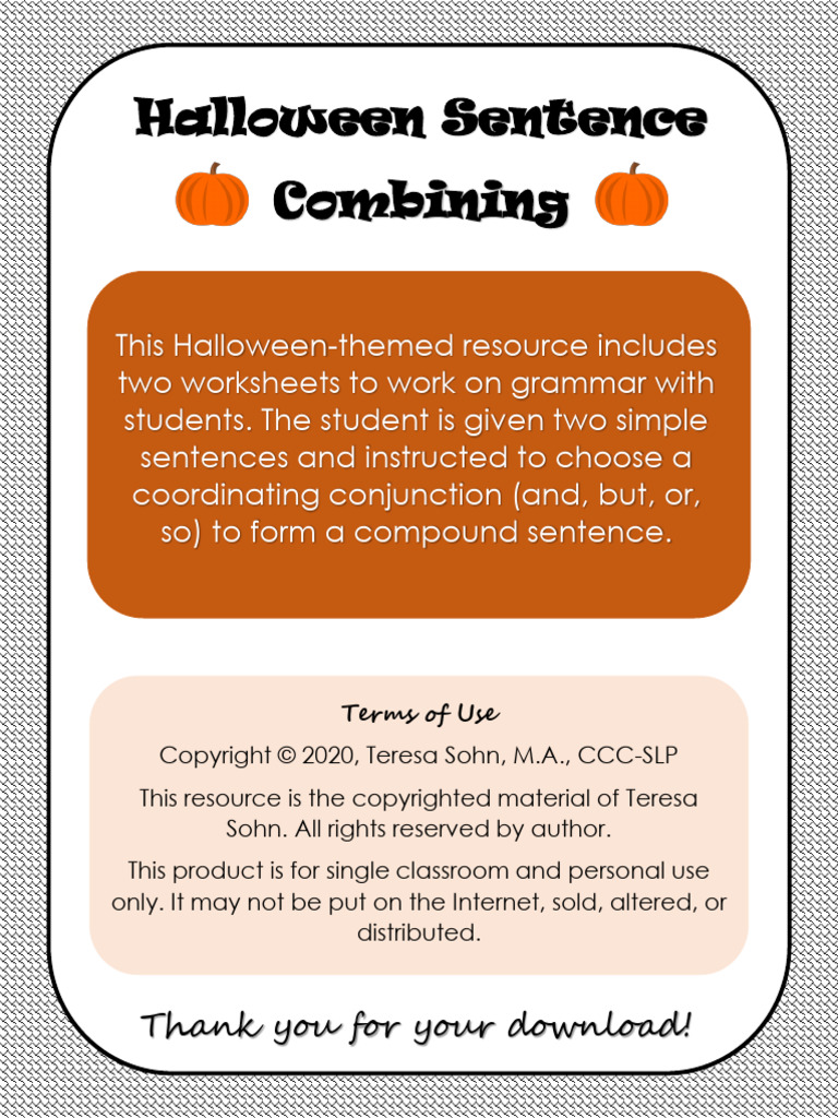 Halloween Sentence Combining: Thank You For Your Download! | PDF ...