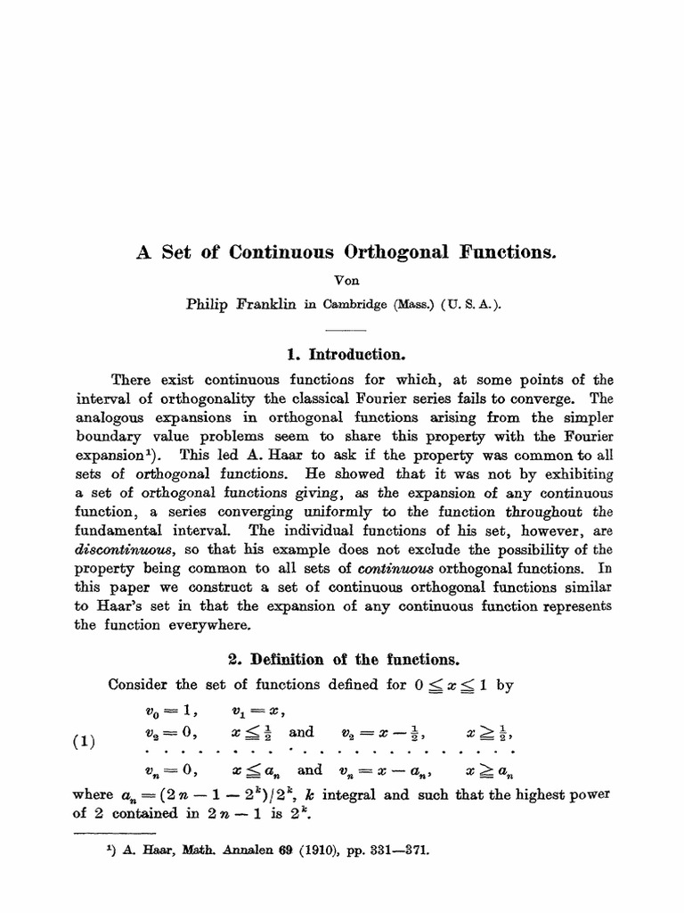 1928 FRANKLIN - A Set of Continuous Orthogonal Functions | PDF ...