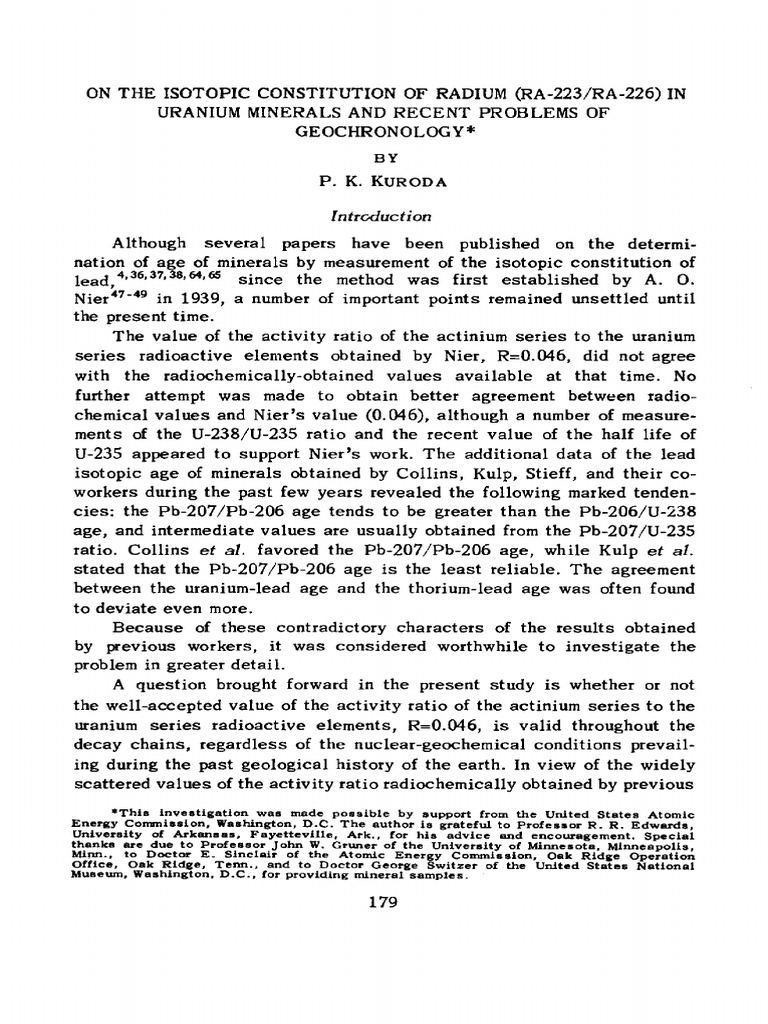 1955 KURODA - On the Isotopic Constitution of Radium (RA-223_RA-226) in Uranium Minerals and ...