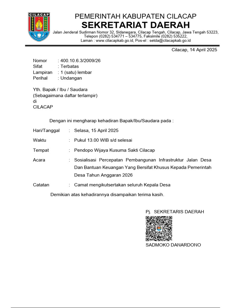 SURAT SEKDA SRIKANDI Sosialisasi SE Bansus 2026 Opd | PDF
