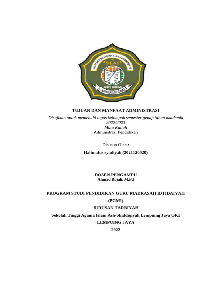 Tujuan Dan Manfaat Administrasi Halim | PDF