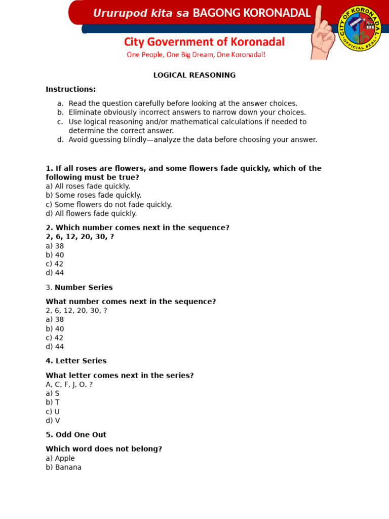 Logical Reasoning Worksheets | PDF | Shape