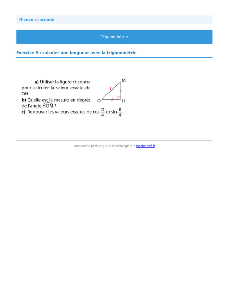 Exercices de trigonométrie en seconde | PDF