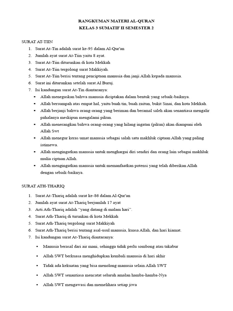 Rangkuman Materi Al-Quran Kelas 3 Sumatif Ii | PDF