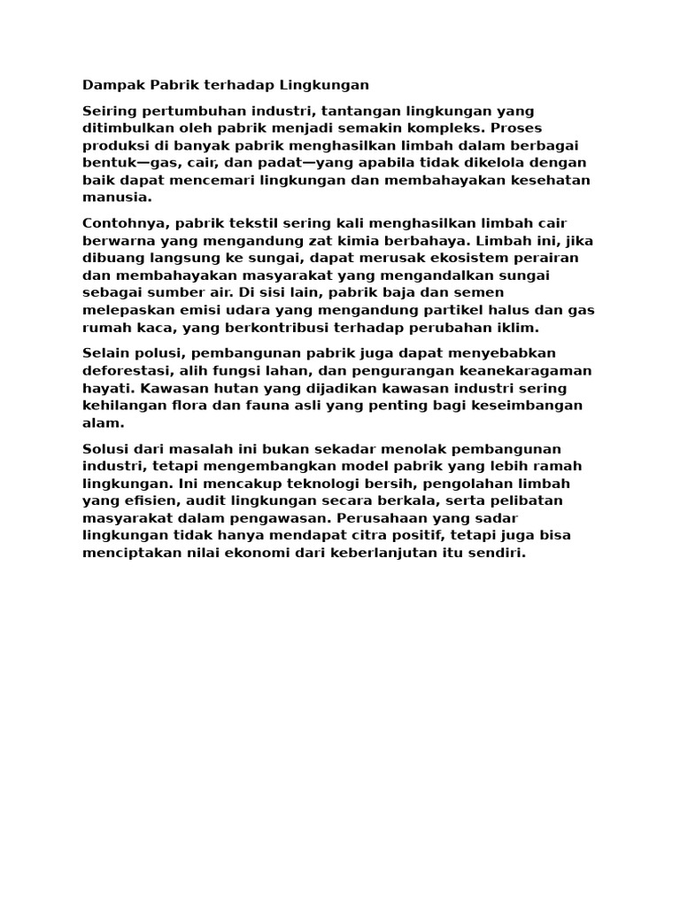 Dampak Pabrik Terhadap Lingkungan dan Solusi | PDF
