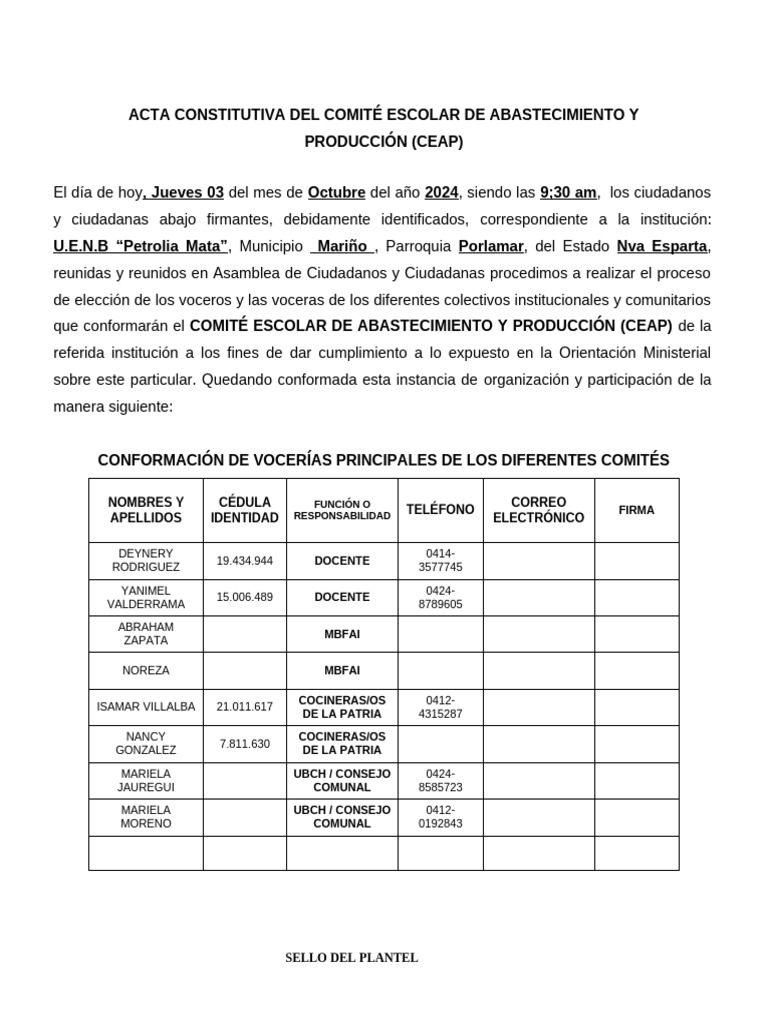 ACTA CONSTITUTIVA CEAP 2024-2025 | PDF