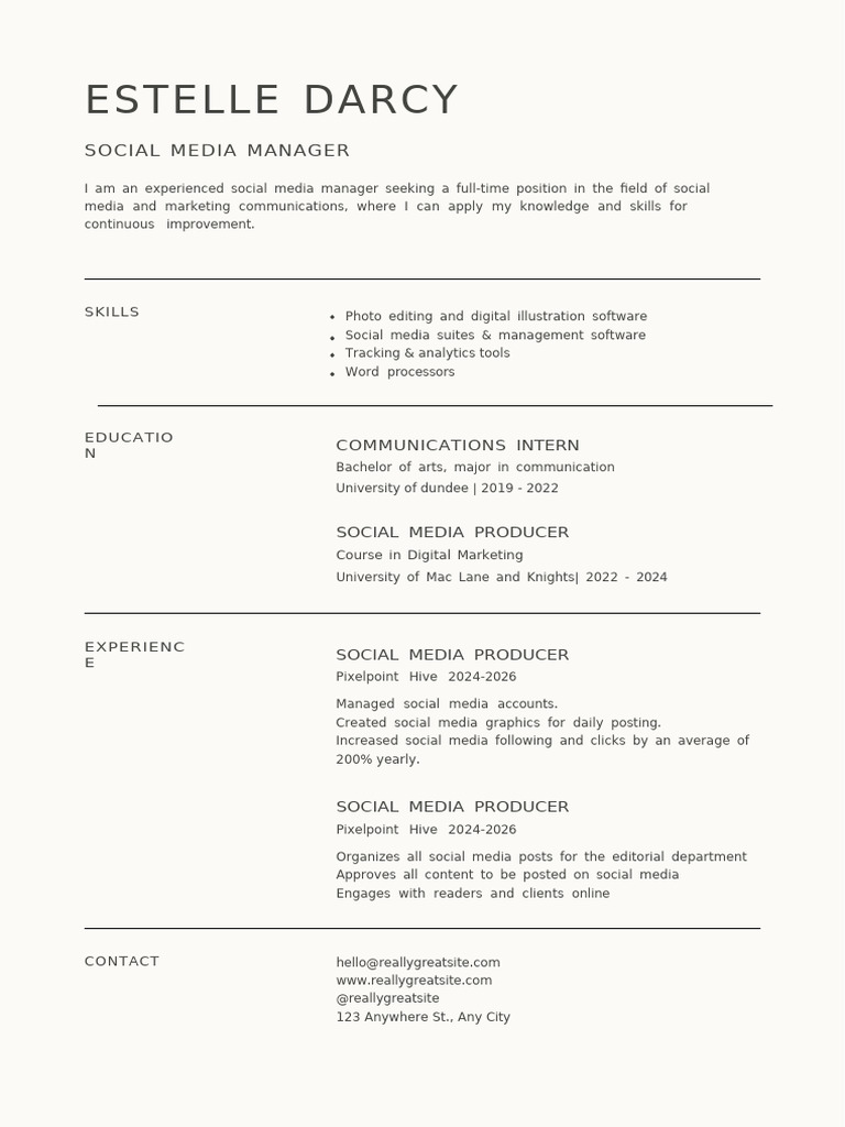 Black and White Minimalistic Simple Resume | PDF