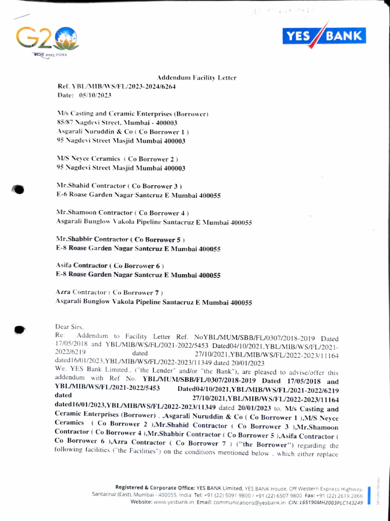 Cce Yes Bank Santion Letter | PDF | Banks | Loans