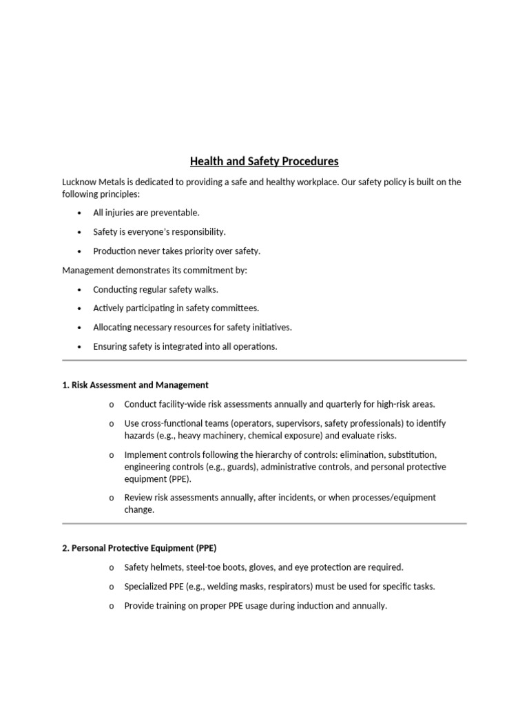 Health and Safety Procedures Done | PDF | Personal Protective Equipment ...