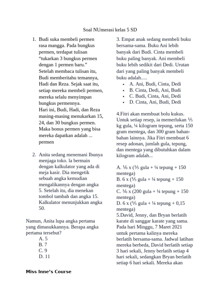 Soal NUmerasi Kelas 5 SD | PDF