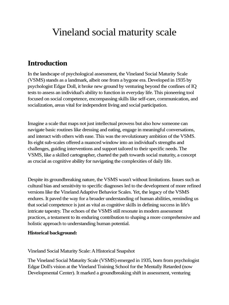 Vineland Social Maturity Scale | PDF | Socialization | Behavioural Sciences