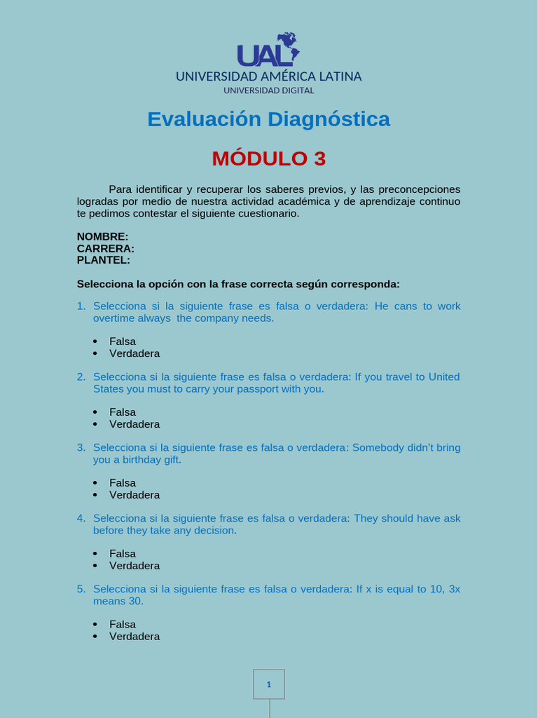 Evaluación Diagnóstica M3 | PDF