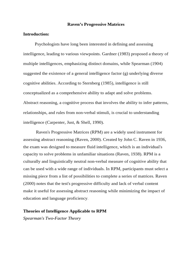 Raven Prohressive Matrices | PDF | Intelligence | Behavioural Sciences