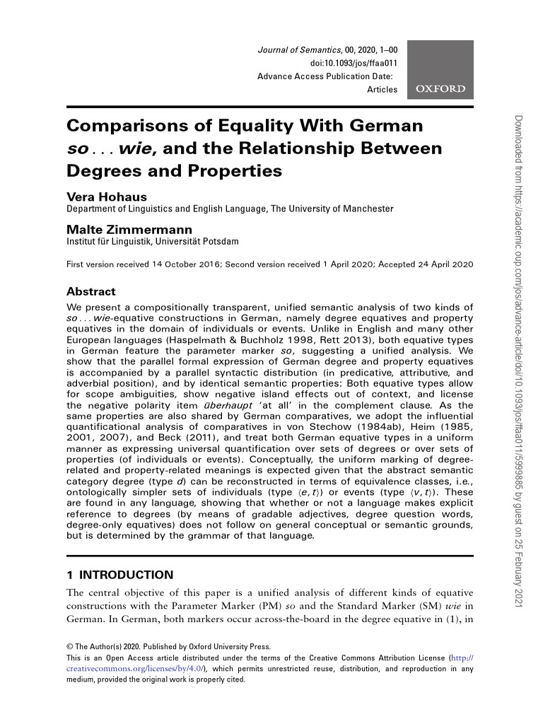 Comparisons of Equality With German Sowie and the | PDF | Semantics ...