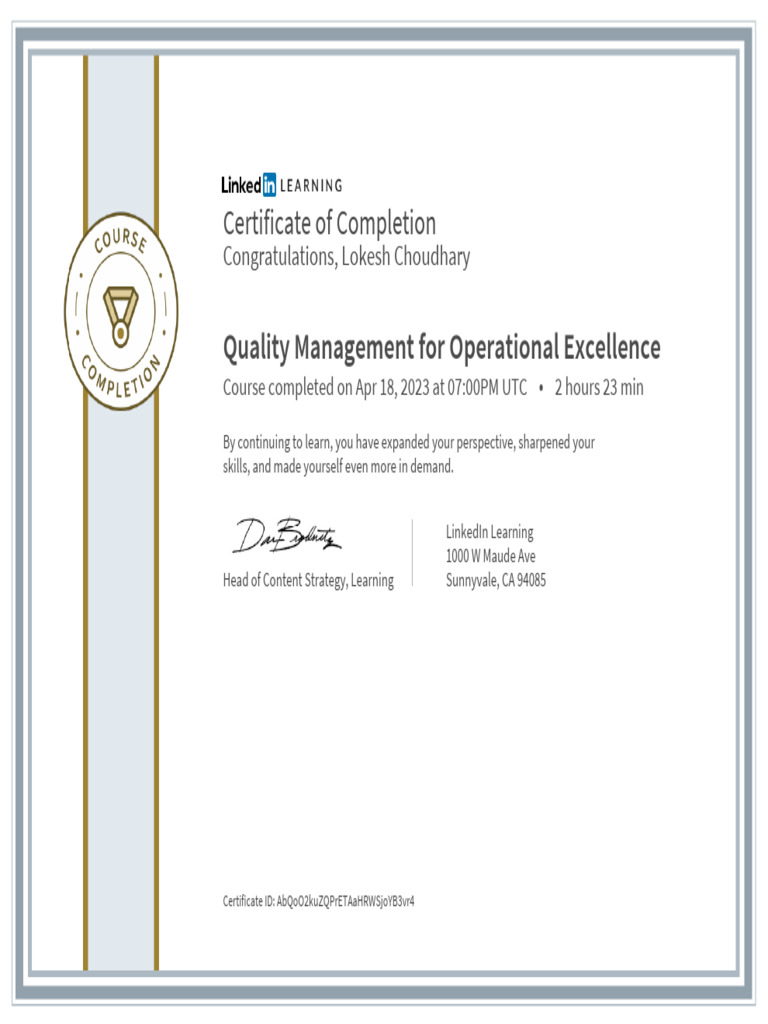 Management for Operational Excellence Certificate | PDF