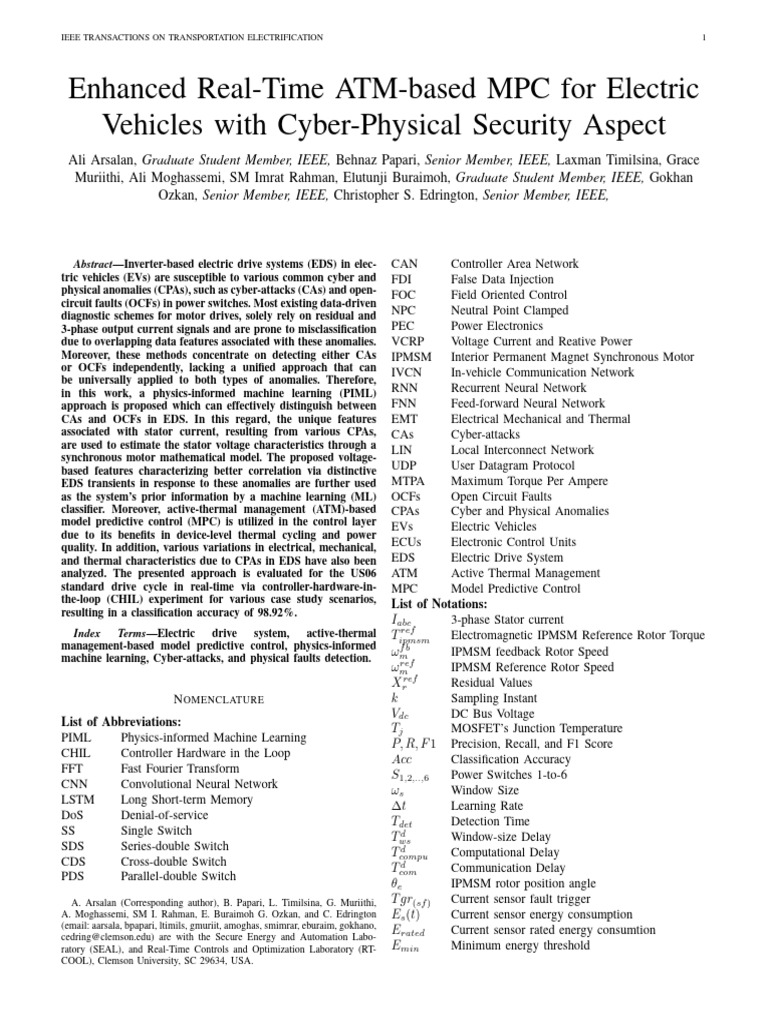 Enhanced Real-Time ATM-based MPC For Electric Vehicles With Cyber-Physical Security Aspect | PDF ...