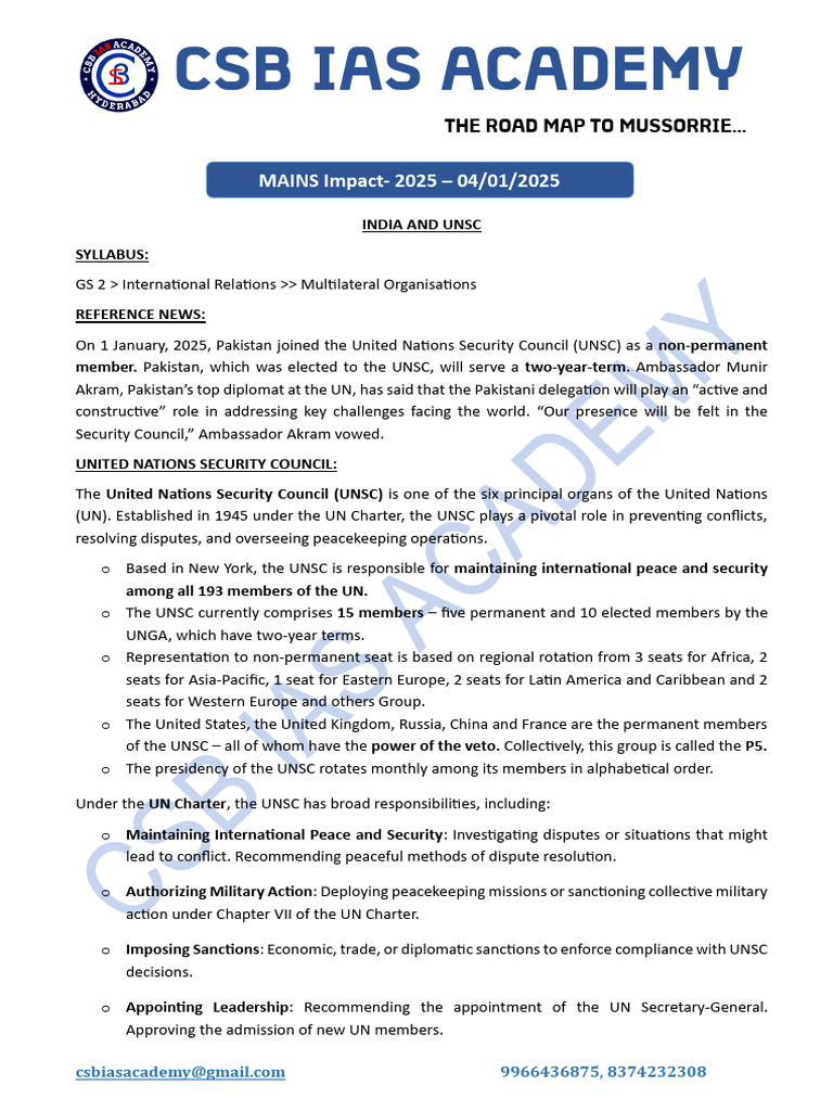 CSB IAS iMPACT MAINS - 2025 (04-01-2024) | PDF | United Nations Security Council | United Nations