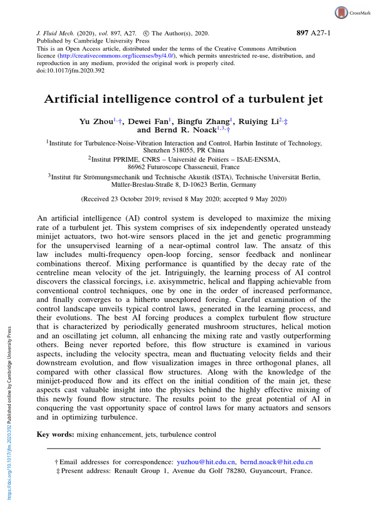 Artificial Intelligence Control of A Turbulent Jet | PDF | Jet Engine ...